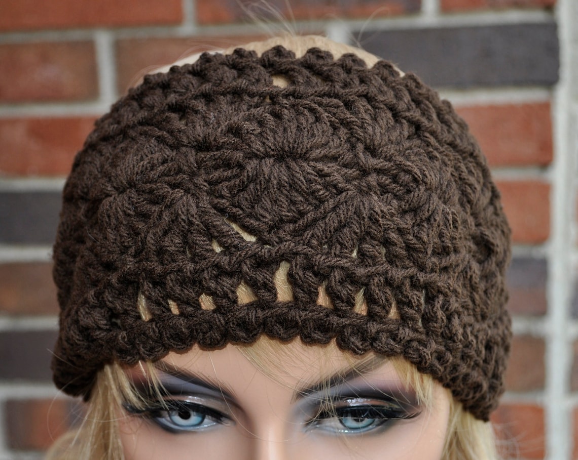 Crochet Headwrap, Womens Crochet Headband in Chocolate Brown.winter ...