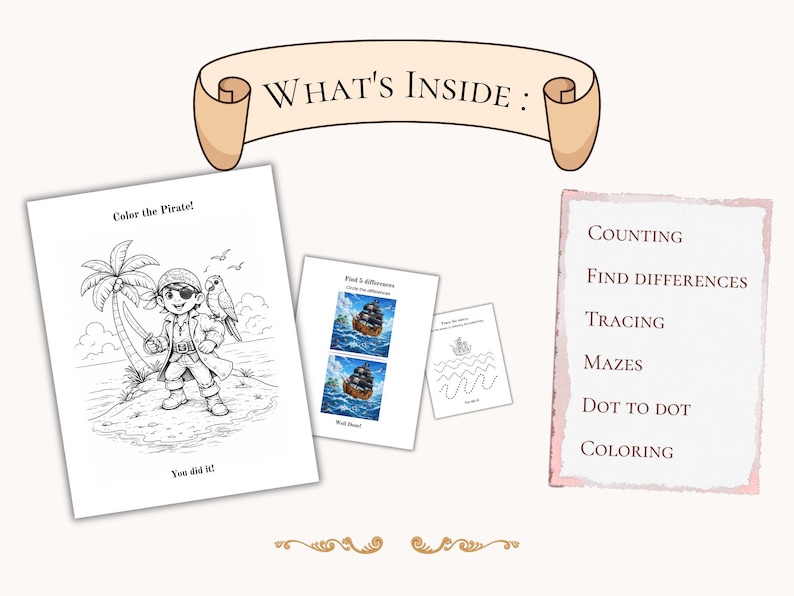 Pirates Activity Book for Kids Ages 3-6 – Coloring, Mazes, Learning ...