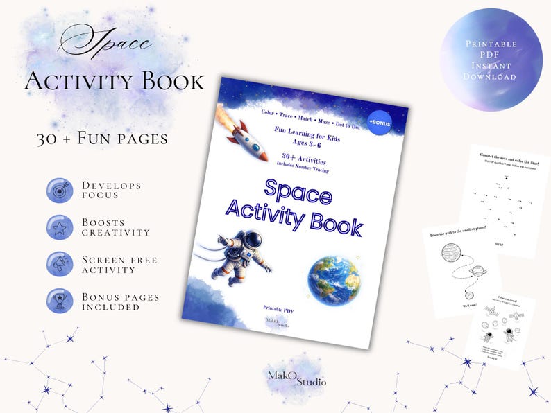 Cahier d'activités spatiales pour enfants de 3 à 6 ans : coloriages ...