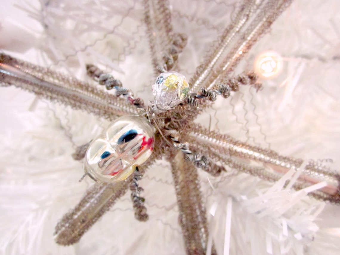 Vintage Wire Wrapped Spider Web Christmas Ornament, Glass and Wire ...
