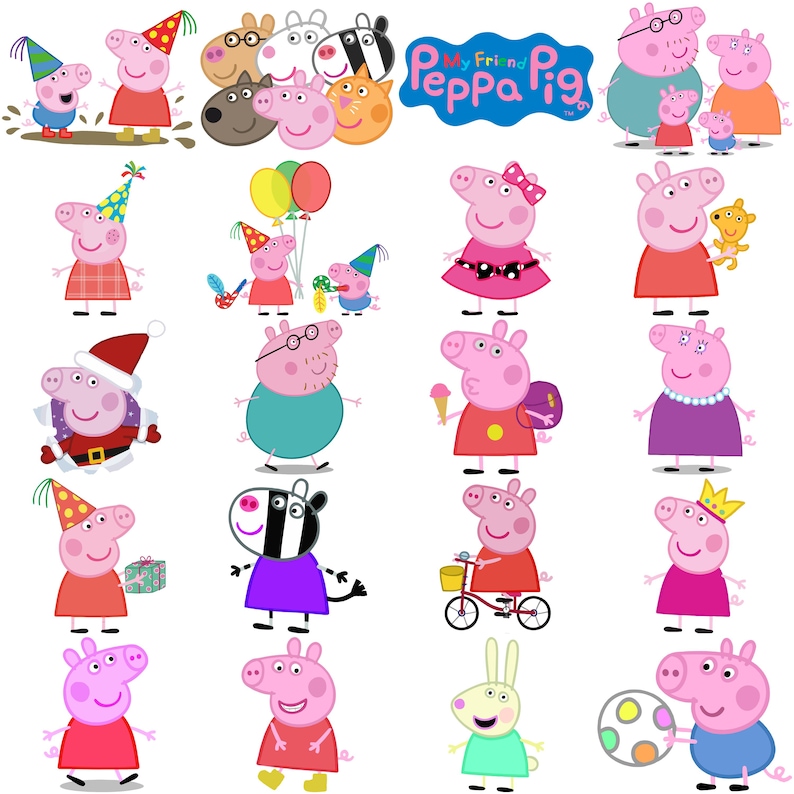 Peppa Pig SVG PNG Bundle | Cute Pink Cartoon Pig Clipart | Adorable Pig ...