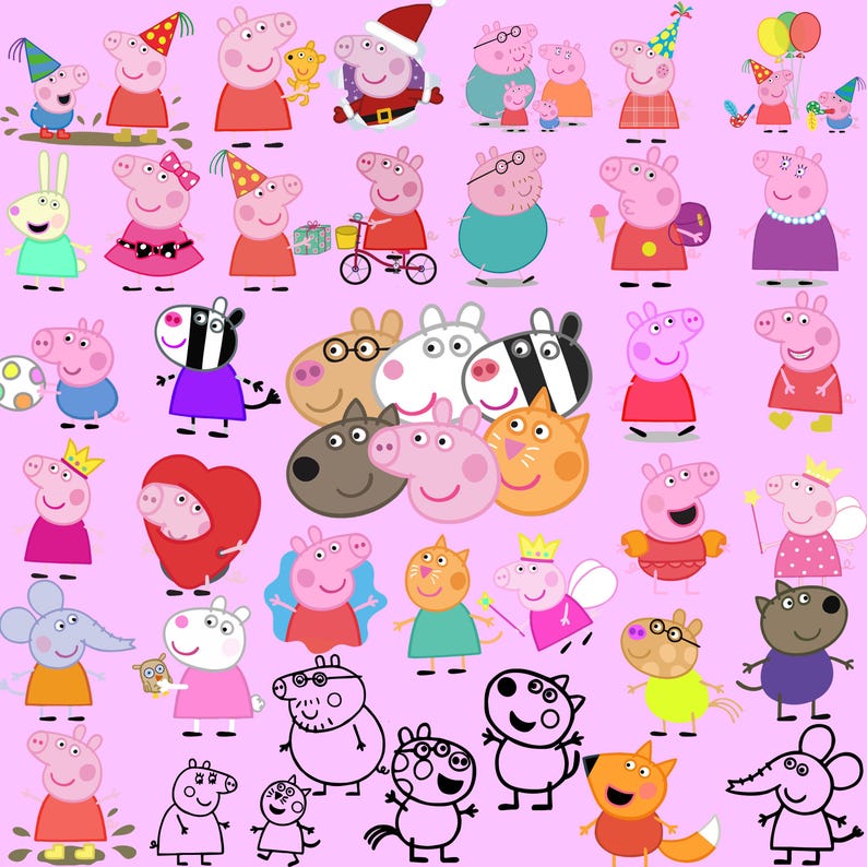 Peppa Pig SVG PNG Bundle | Cute Pink Cartoon Pig Clipart | Adorable Pig ...