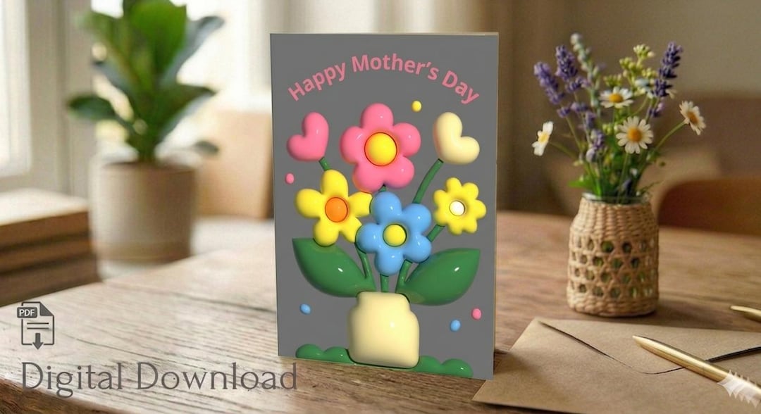 Mother’s Day Card ,digital PDF, 5x7 Printable Flower Bouquet - Etsy