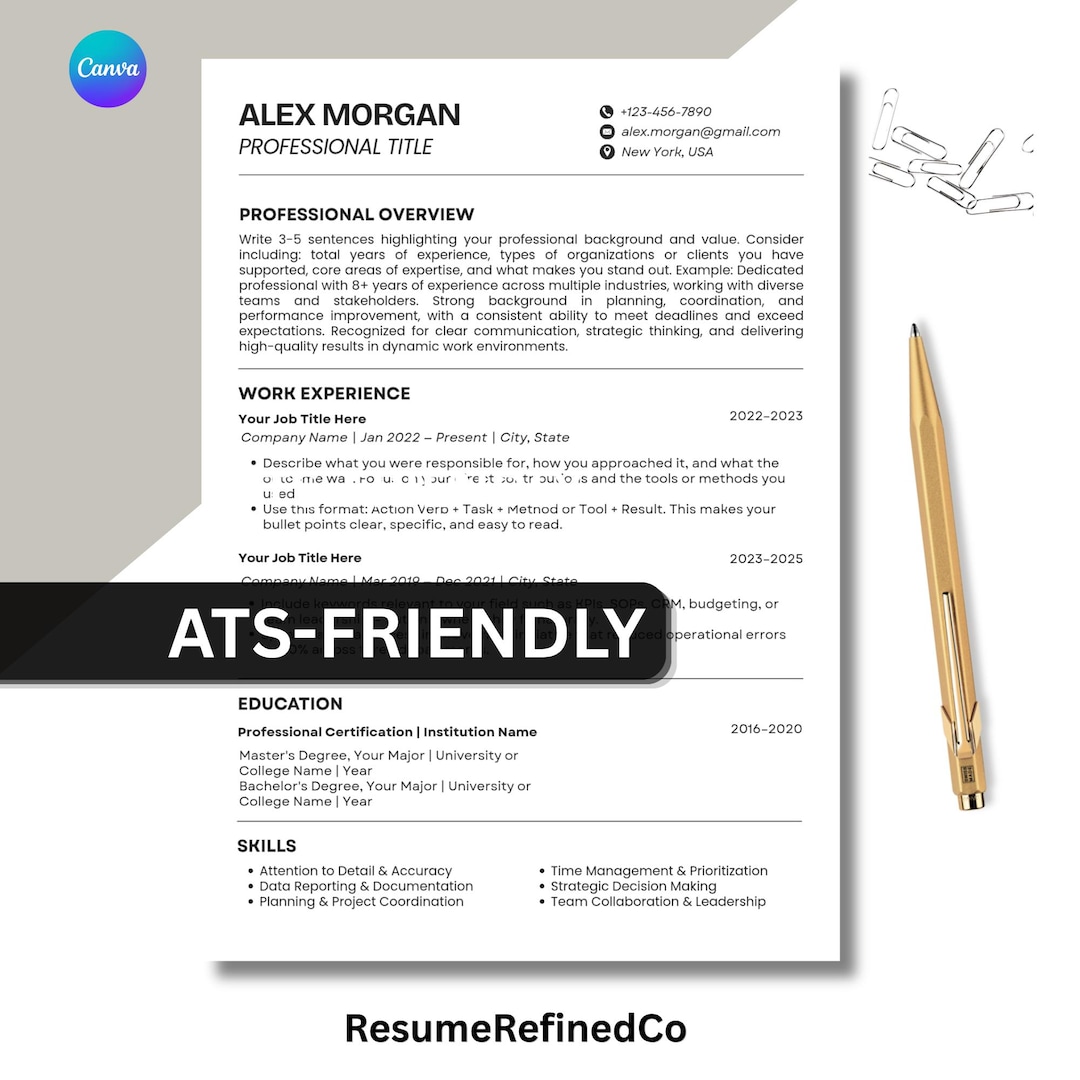 ATS Friendly Resume Template | Professional CV & Cover Letter (instant ...