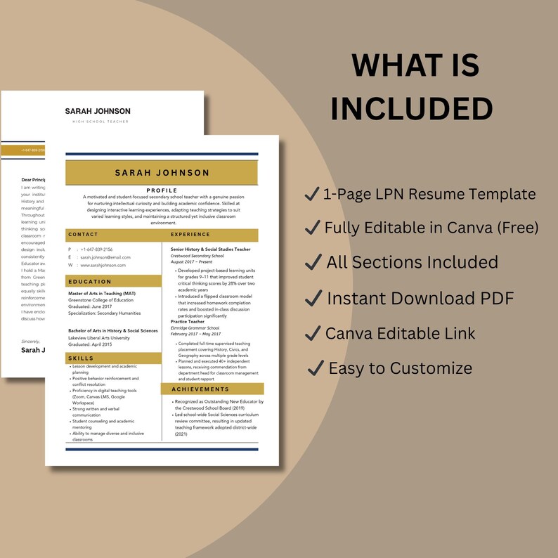 Teacher Resume Template | Editable Professional Resume | Cover Letter ...