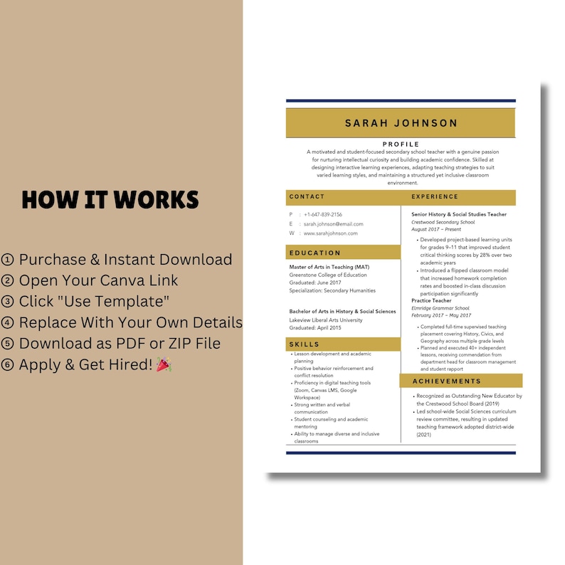 Teacher Resume Template | Editable Professional Resume | Cover Letter ...