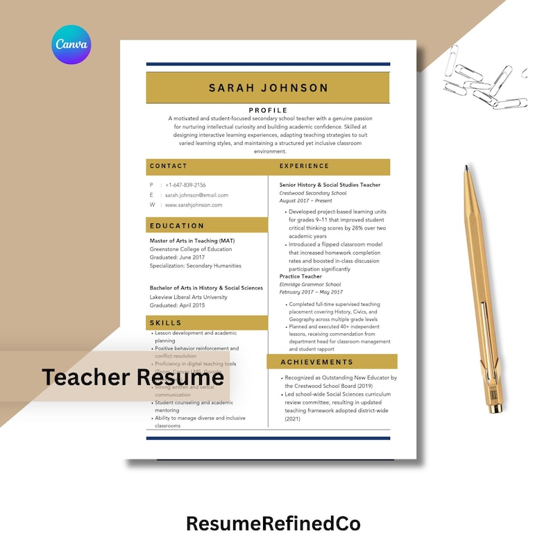 Teacher Resume Template | Editable Professional Resume | Cover Letter ...
