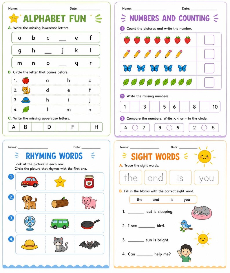 Fun Work Sheets for Kids - Etsy