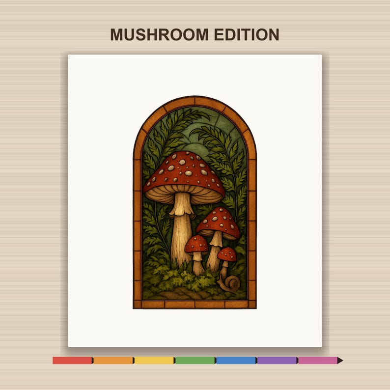 40 Mushroom Stained Glass Coloring Pages | Cottagecore Fairy Toadstool ...
