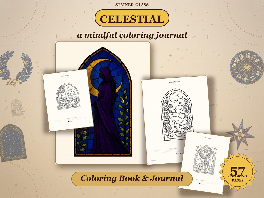 Celestial Stained Glass Coloring Journal | 57 Pages + Stories ...