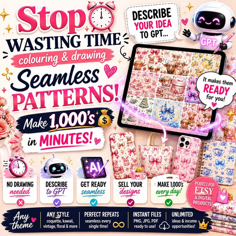 AI Seamless Pattern Generator | Coquette, Kawaii, Floral Designs ...