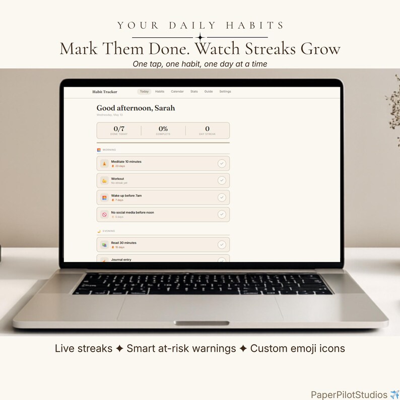 Interactive Habit Tracker , Digital Habit Planner, Streak Tracker, Goal ...