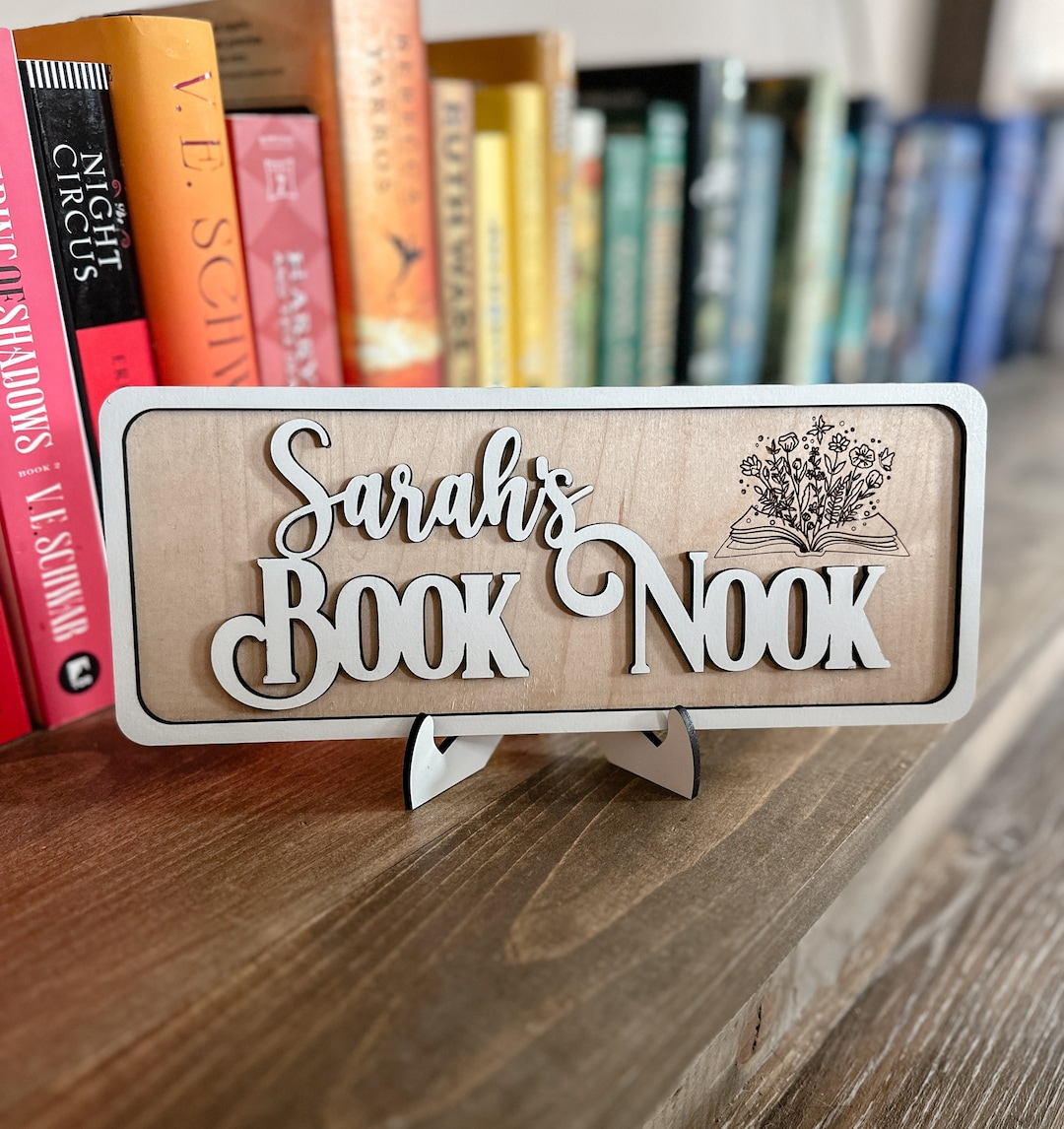 Personalized Book Nook Sign: Custom Maple Wood Library Decor - Etsy