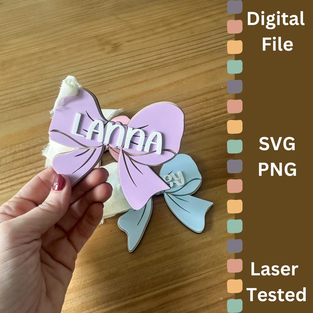 Coquette Bow Easter Basket Tag SVG: Acrylic Name Tag Laser File ...