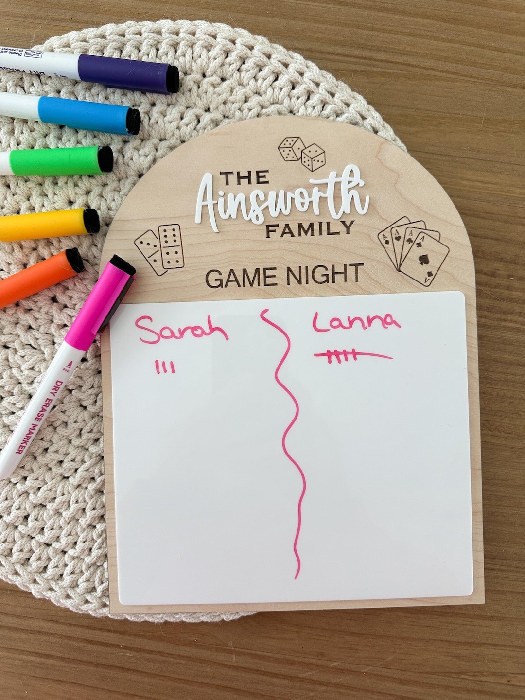 Personalized Family Game Night Scoreboard: Maple Wood & White Acrylic ...
