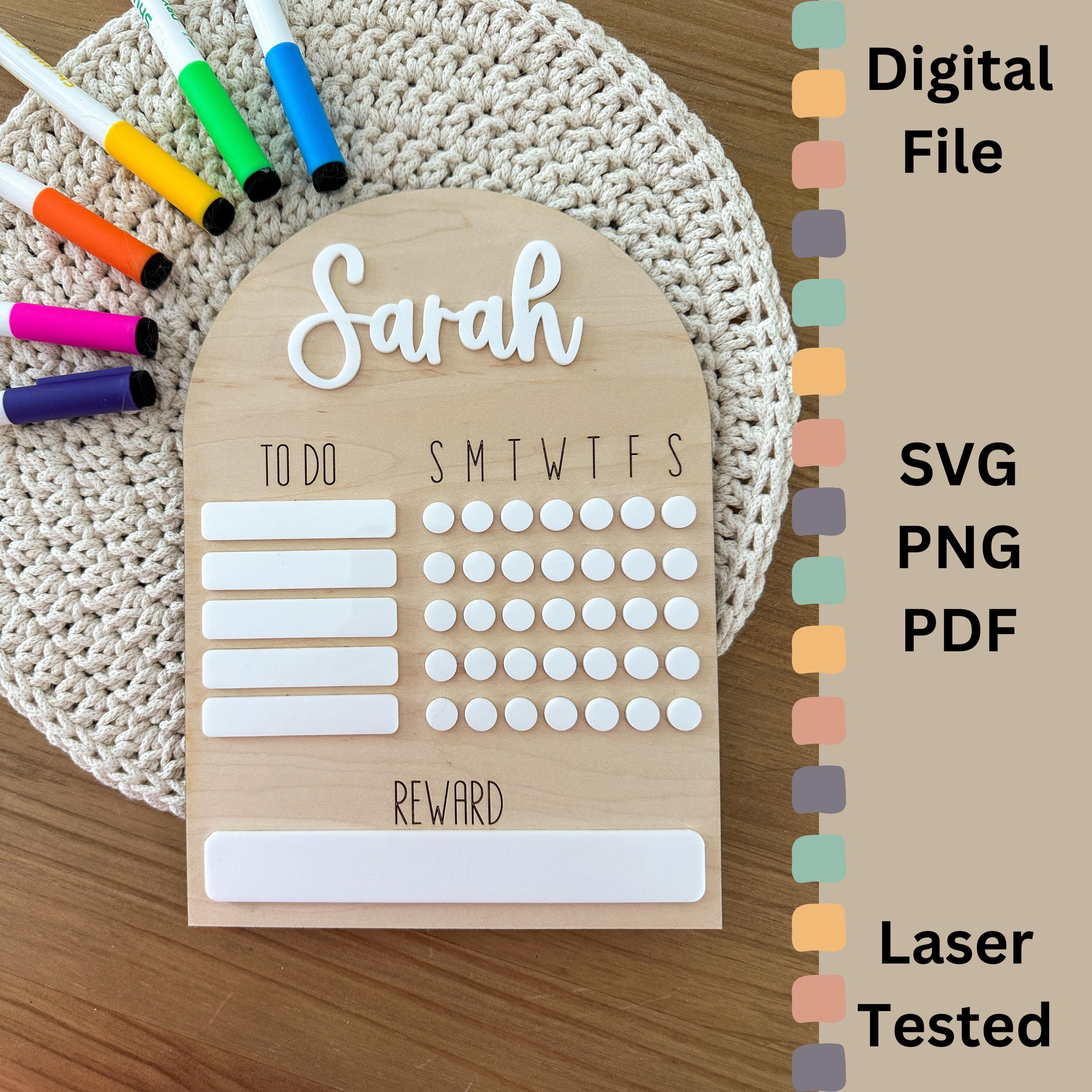 Laser Cut Chore Chart SVG: Arched Kids Reward Board File (digital ...