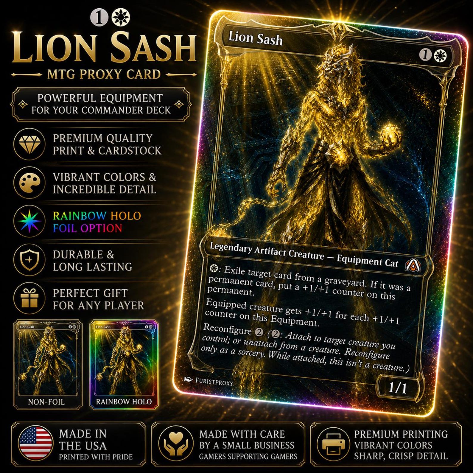 Lion Sash MTG Proxy Card | Equipment Cat Artifact (holo/non-holo) - Etsy