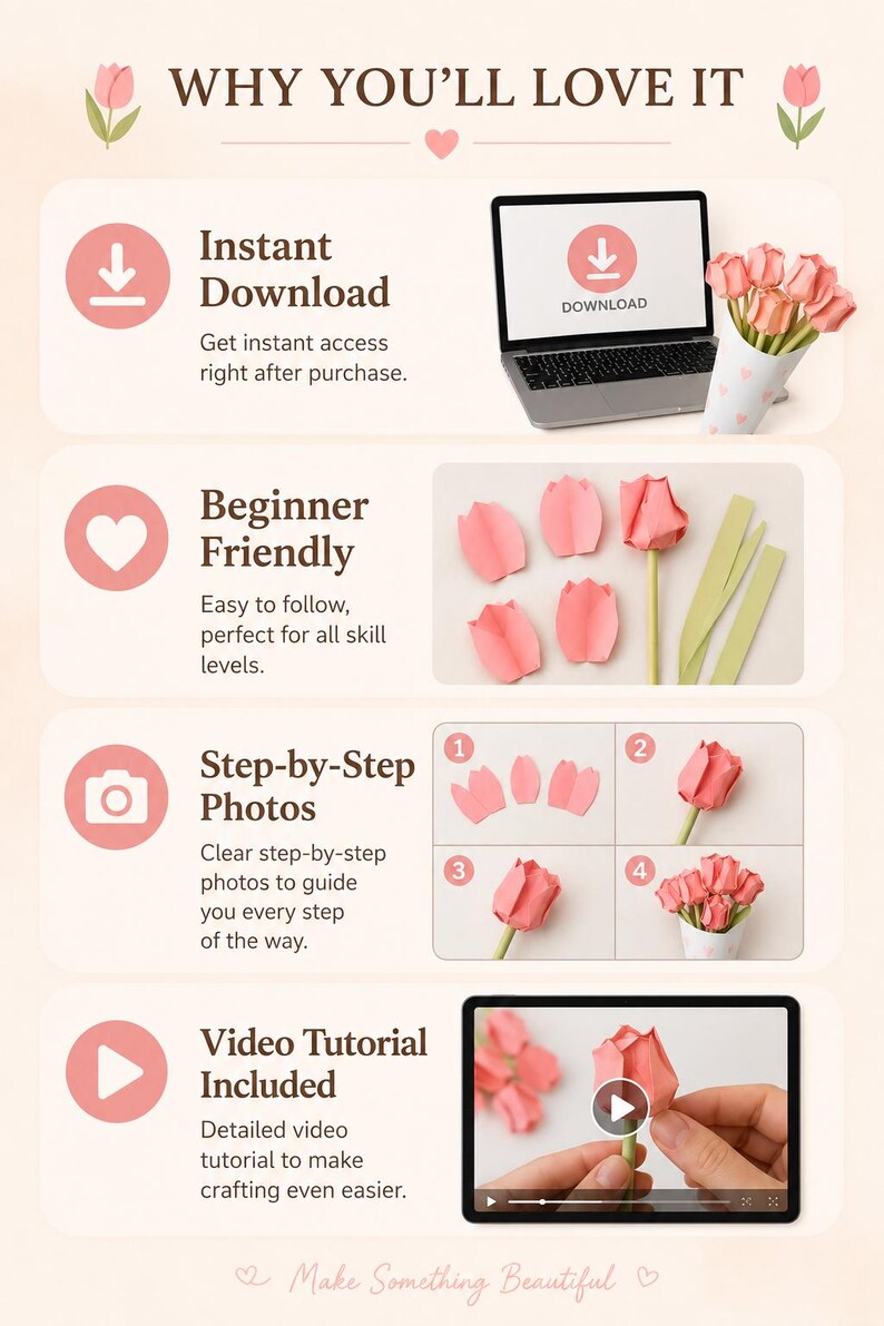 DIY Paper Tulip Bouquet Tutorial | PDF & Video Craft Guide (instant ...