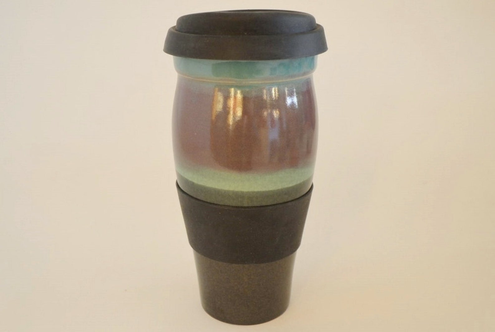 IN STOCK, Ceramic Travel Tea Mug With Lid and Infuser, Black Green ...