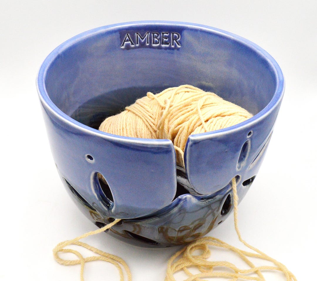 Personalized Jumbo Yarn Bowl: Hand-carved Stoneware Pottery Knitting ...