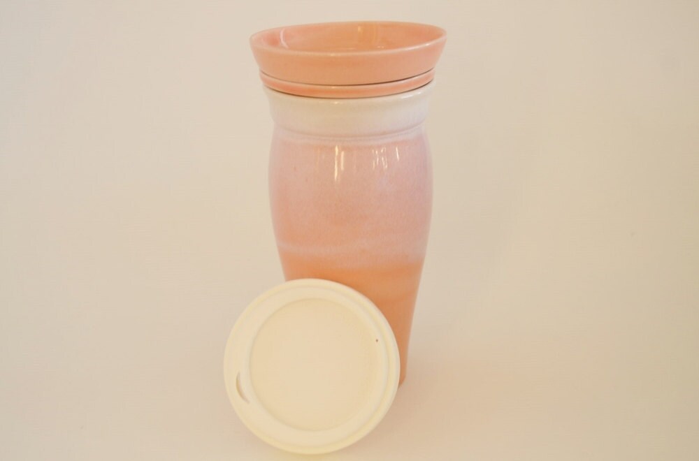 IN STOCK Pink Ceramic Travel Mug With Lid and Tea Infuser | Etsy
