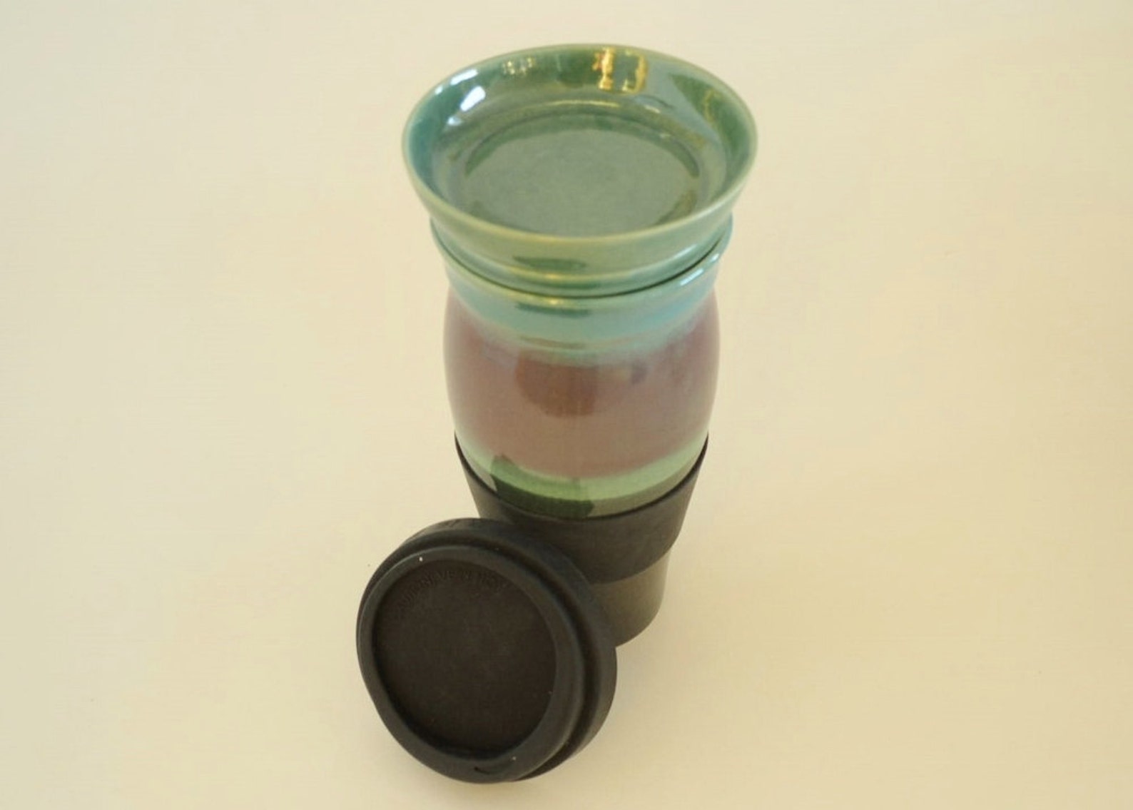 IN STOCK, Ceramic Travel Tea Mug With Lid and Infuser, Black Green ...