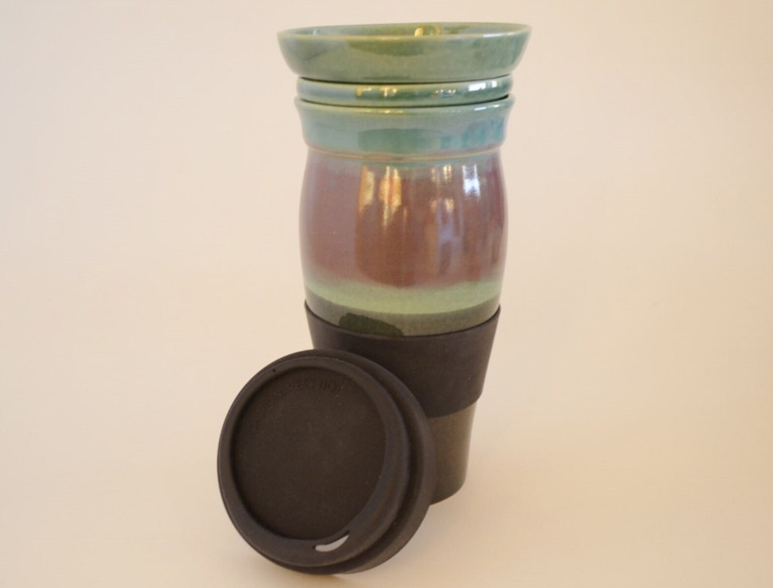IN STOCK, Ceramic Travel Tea Mug With Lid and Infuser, Black Green ...