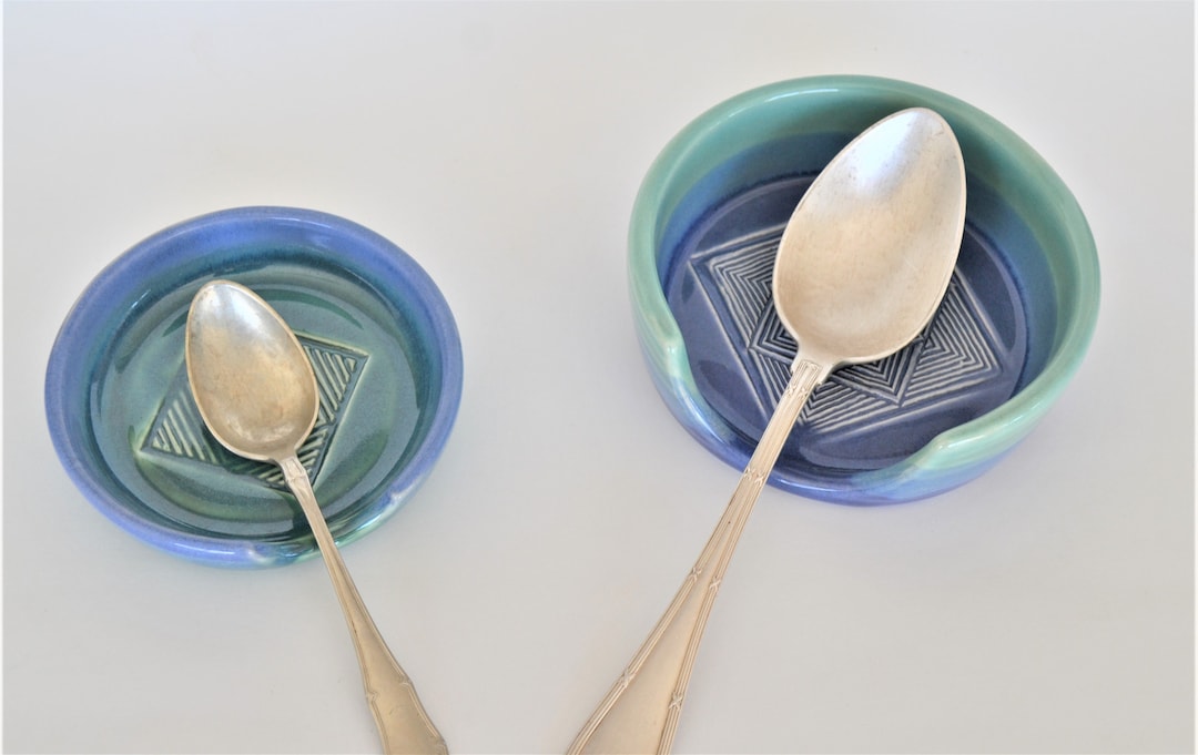 Stoneware Pottery Spoon Rest, Set of 2 Kitchen Spoon Rests, Nesting ...