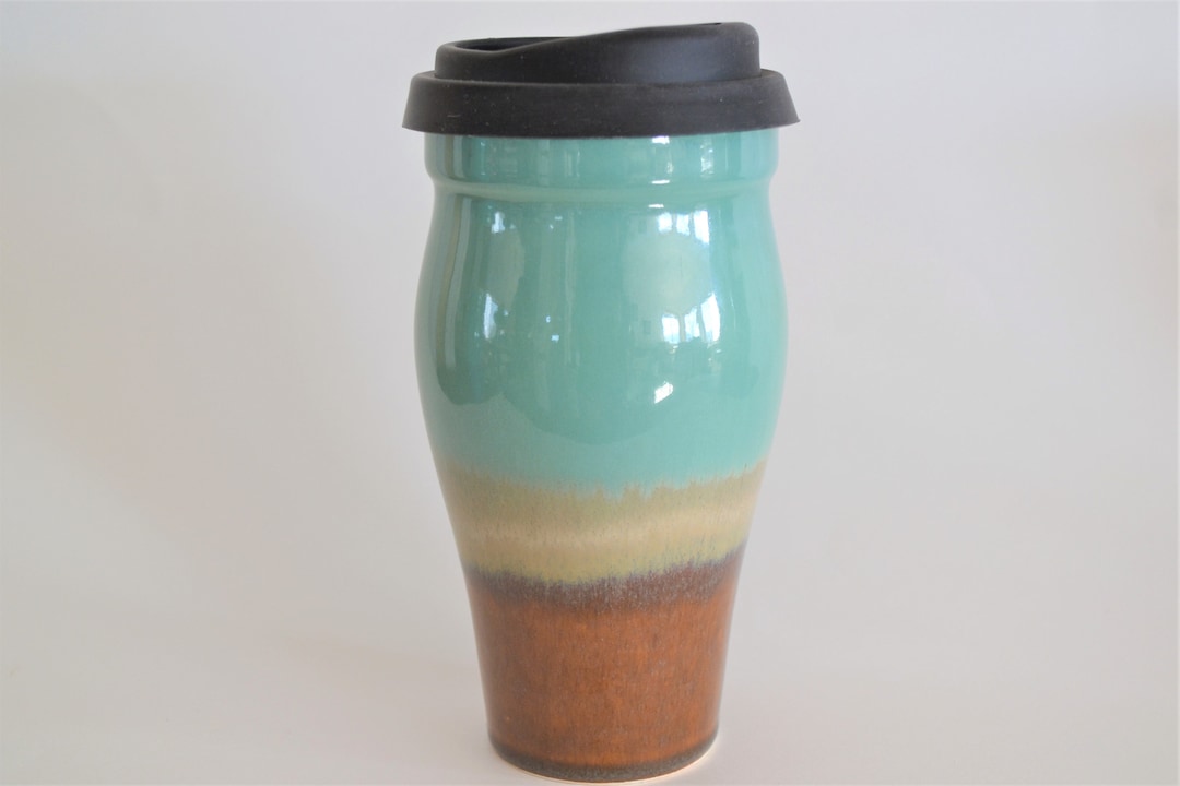 Handmade Ceramic Travel Mug: 16 Oz Stoneware Pottery With Silicone Lid ...
