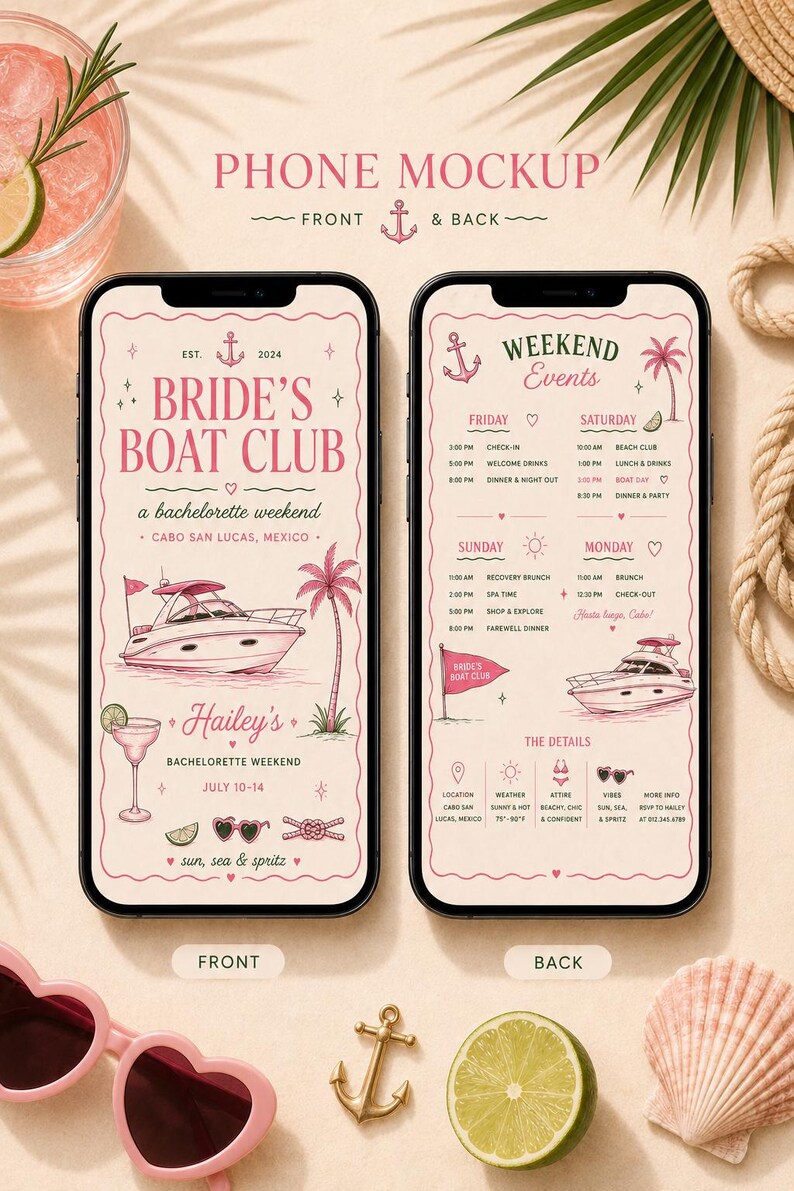 Bride's Boat Club Bachelorette Invitation Template | Cabo Weekend ...