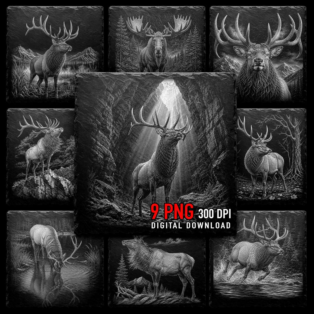 Majestic Elk Engraving Bundle | Wildlife Forest Animal PNG Files ...