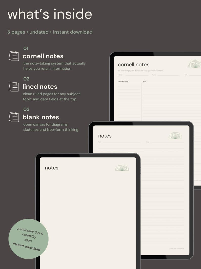 Cornell Notes Pages Bundle for Goodnotes | Digital Notes Templates iPad ...