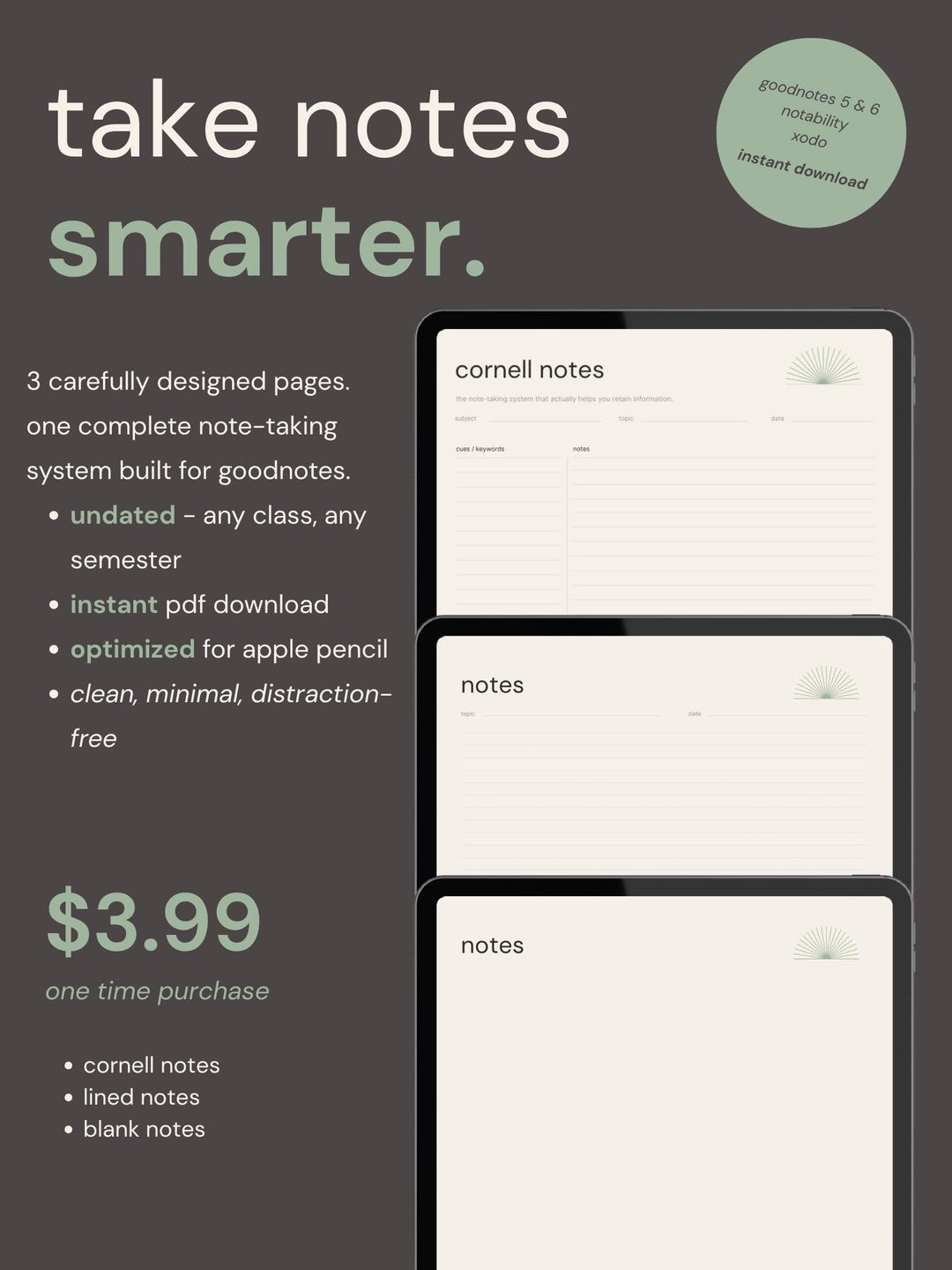 Cornell Notes Pages Bundle for Goodnotes | Digital Notes Templates iPad ...