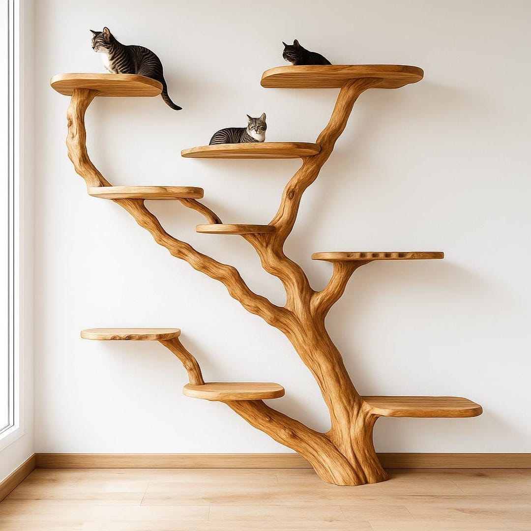 Handmade Wooden Tree-shaped Cat Tree for Indoor Use | Natural Branch ...
