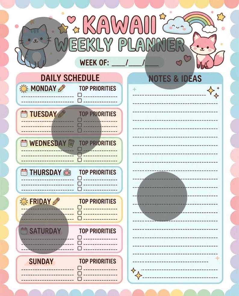 Kawaii Weekly Planner | Digital Schedule, ADHD Friendly (printable PDF ...