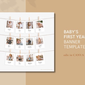 Editable 1st Birthday Photo Banner | First Birthday Banner | Monthly ...