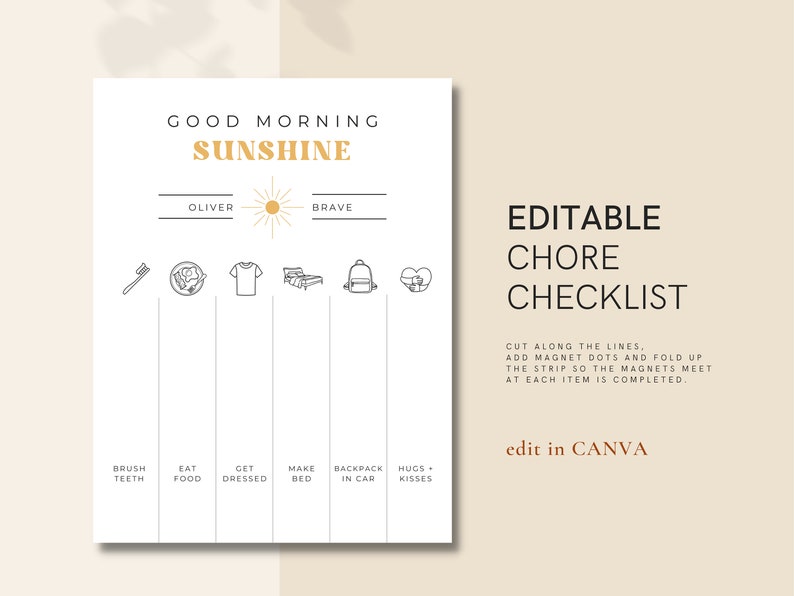 Editable Magnetic Chore Chart Checklist CANVA Template - Etsy
