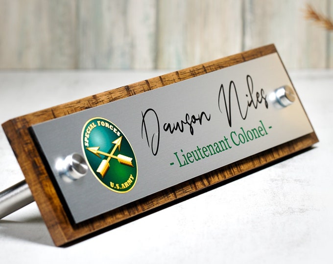 Custom Military Desk Nameplate 15 Inch Solid Walnut Wood Name Plate ...