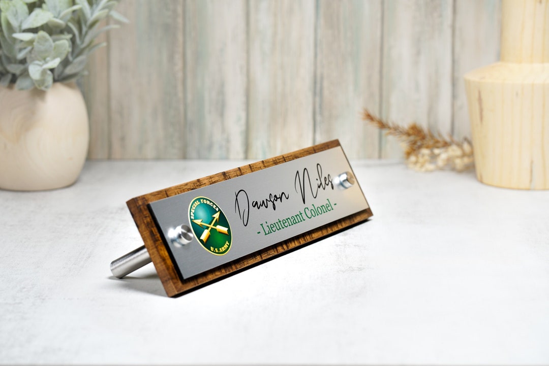 Military Desk Name Plate With Rustic Wood Plaque. Army, Air Force ...
