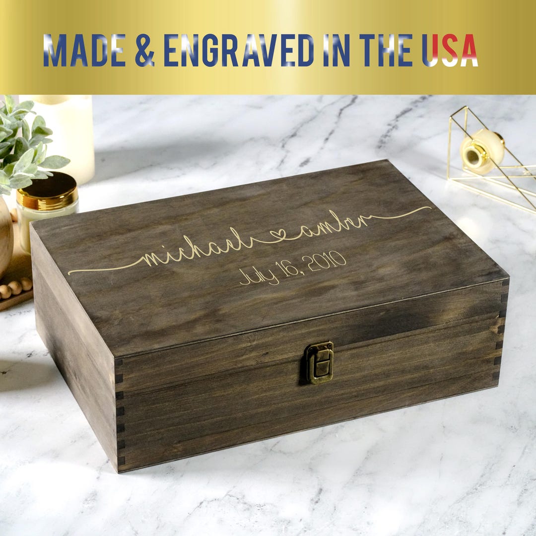 Wood Memory Box, Rustic Wooden Keepsake Box, Personalized Engraved Gift ...