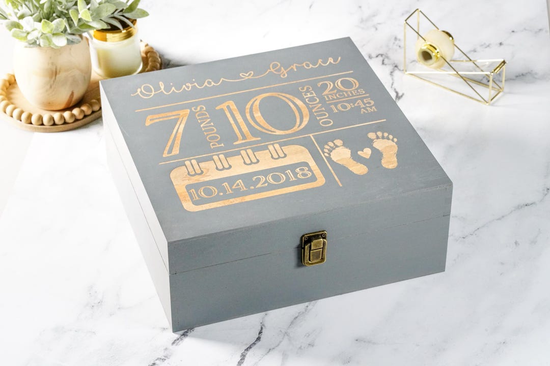 Engraved Baby Memory Box: Solid Wood Keepsake, Newborn Gift - Etsy