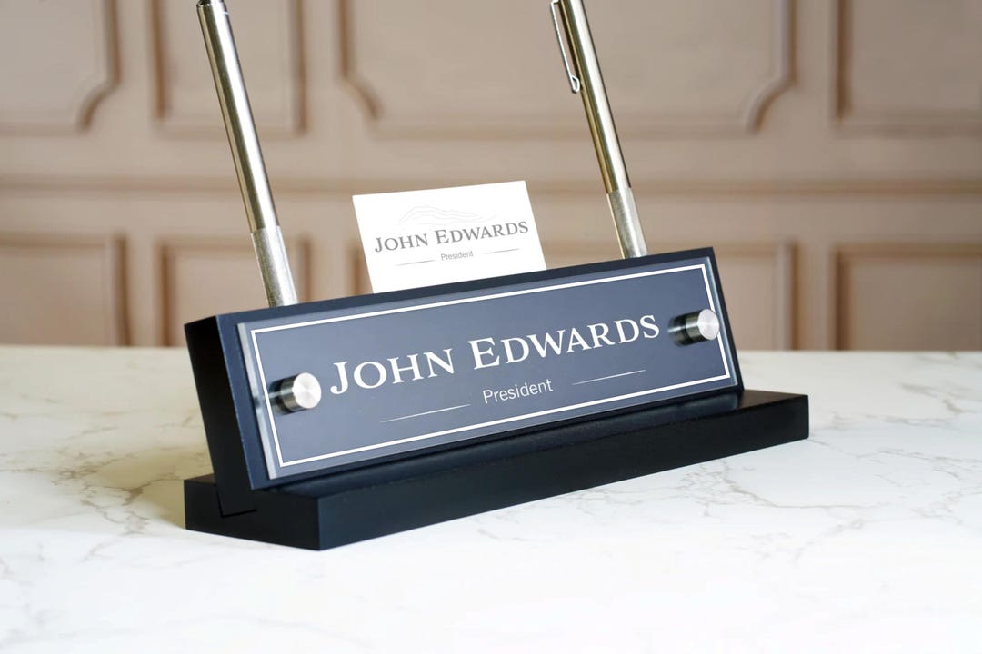 Personalized Desk Name Plate With Pen and Business Card Holder. Made ...
