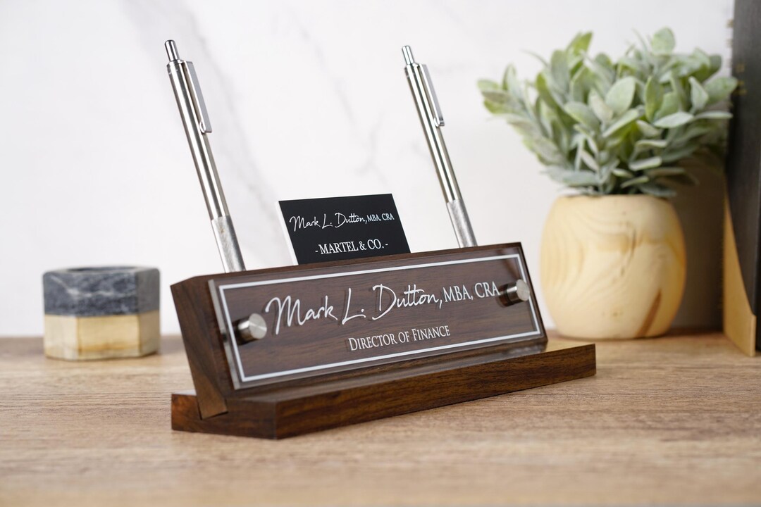 Personalized Desk Name Plate With Business Card Holder and Pen Holder ...