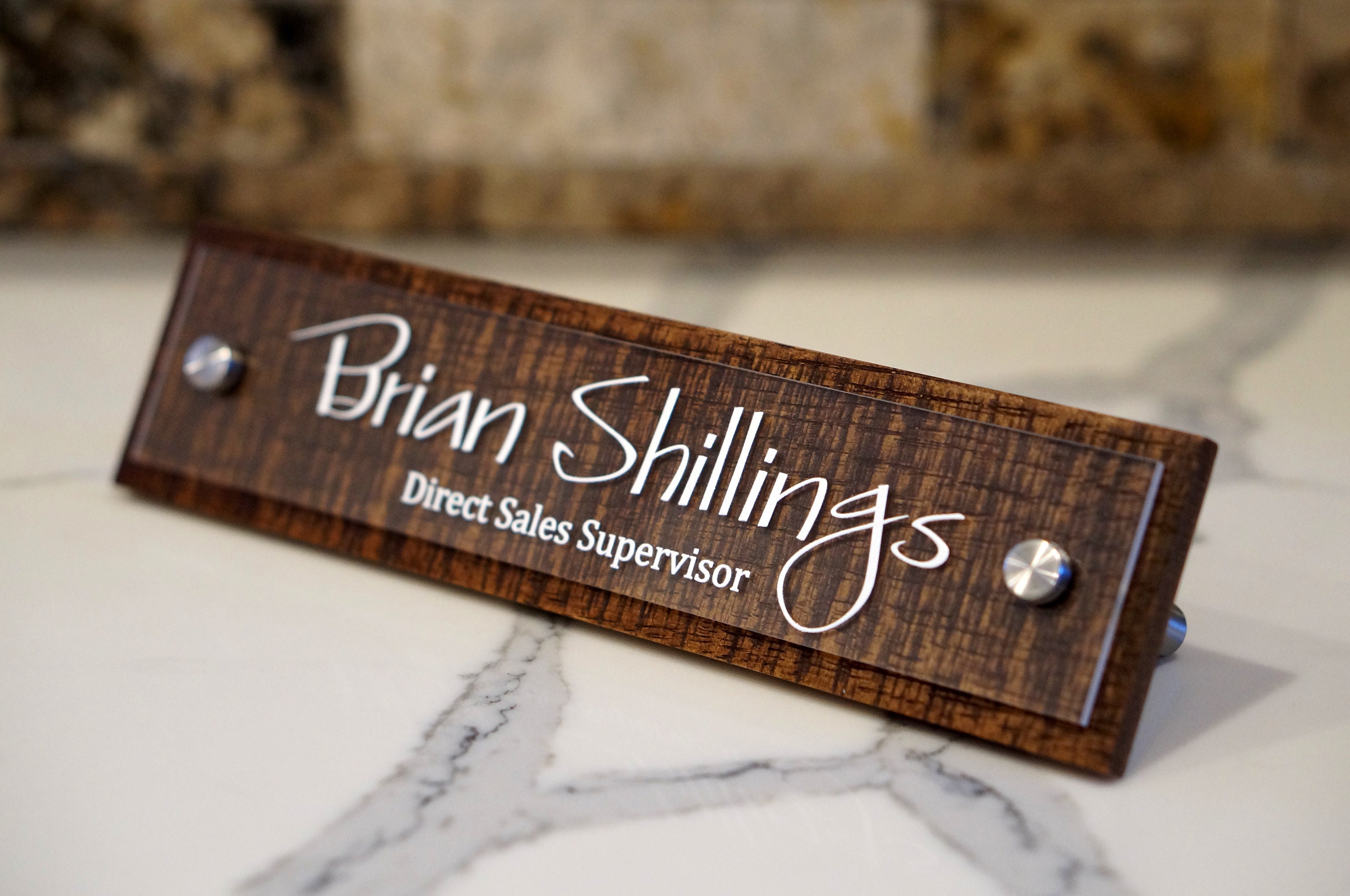 Rustic Desk Name Plate Espresso Or Reclaimed Grey Custom Office 