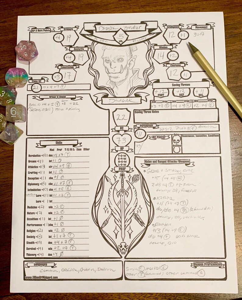 PDF printable Pathfinder 2nd Edition Character Sheet bundle | Etsy