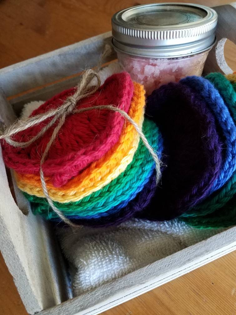 Rainbow Crochet Face Scrubbies, Crochet Face Cloths, Cotton Scrubby Set ...