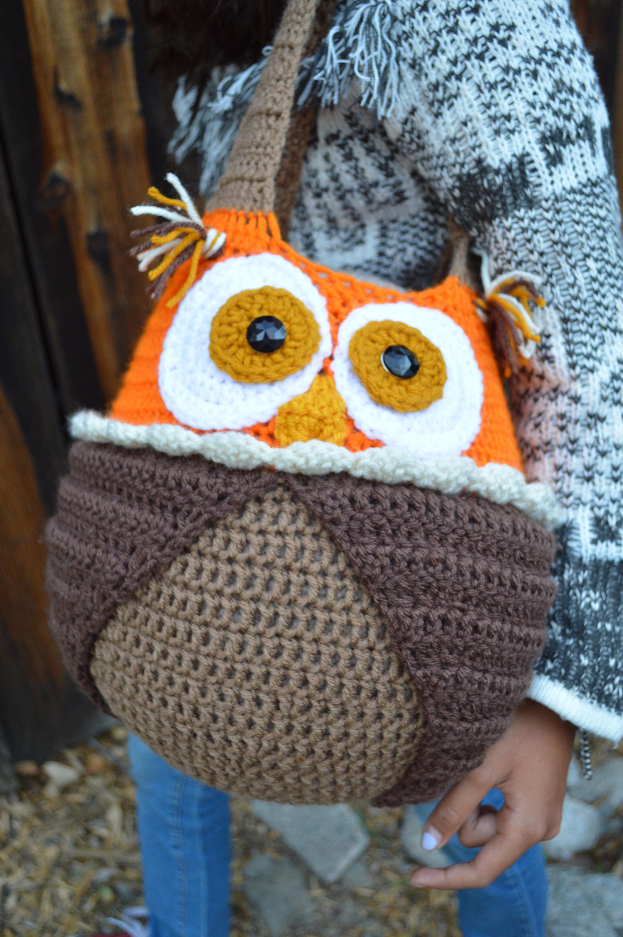 Large Owl Crochet Market Bag, Owl Shoulder Bag, Fall Crochet Bag, Owl ...