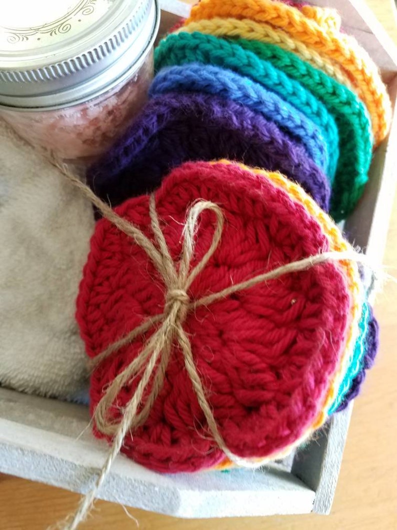 Rainbow Crochet Face Scrubbies, Crochet Face Cloths, Cotton Scrubby Set ...