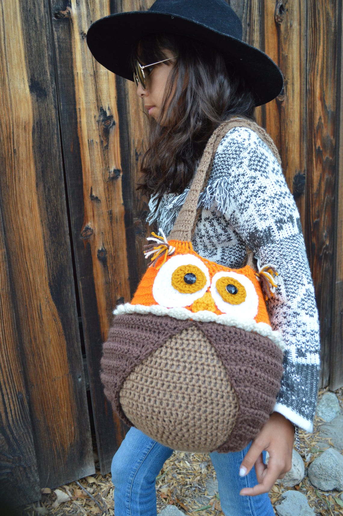 Large Owl Crochet Market Bag, Owl Shoulder Bag, Fall Crochet Bag, Owl ...