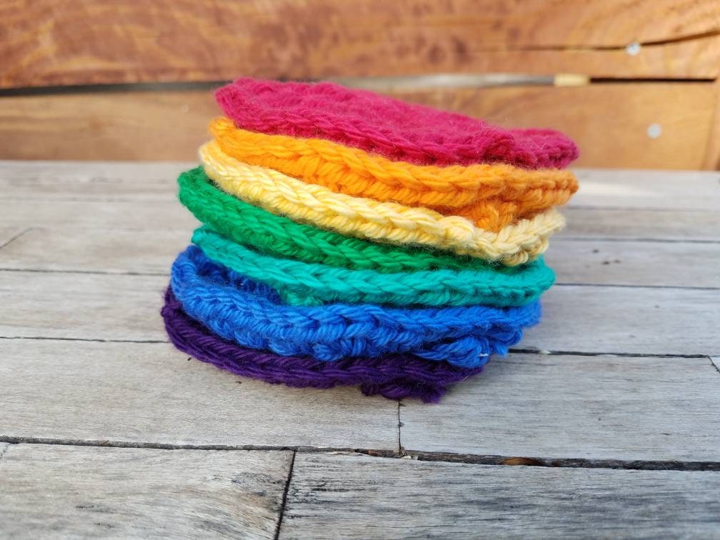 Rainbow Crochet Face Scrubbies, Crochet Face Cloths, Cotton Scrubby Set ...